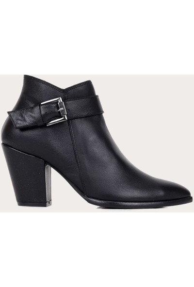 Bueno Deri Siyah Kadın Topuklu Bot