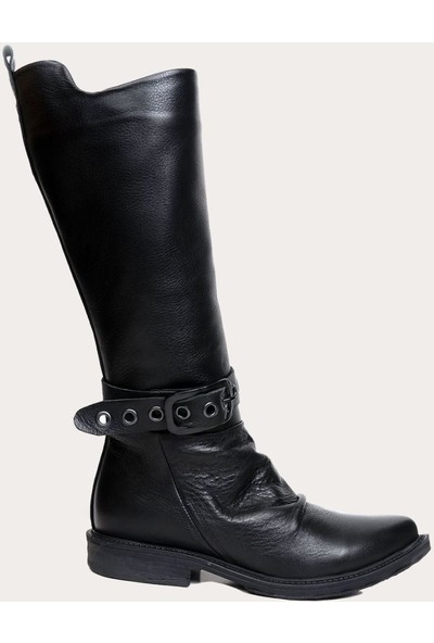 Bueno Shoes Deri Siyah Kadın Topuklu Çizme