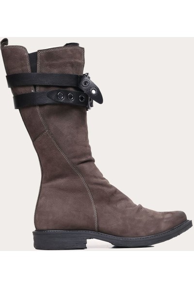 Bueno Shoes Nubuk Kahverengi-Siyah Kadın Topuklu Çizme