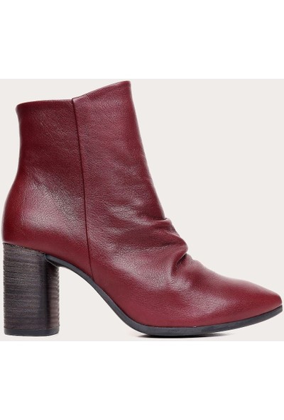 Bueno Shoes Deri Bordo Kadın Topuklu Bot