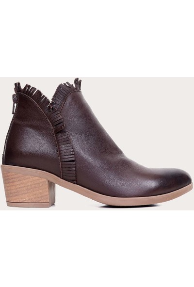 Bueno Shoes Deri Kahverengi Kadın Topuklu Bot