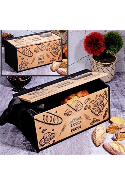 Kosova Ahşap Dekorlu Siyah Ekmeklik