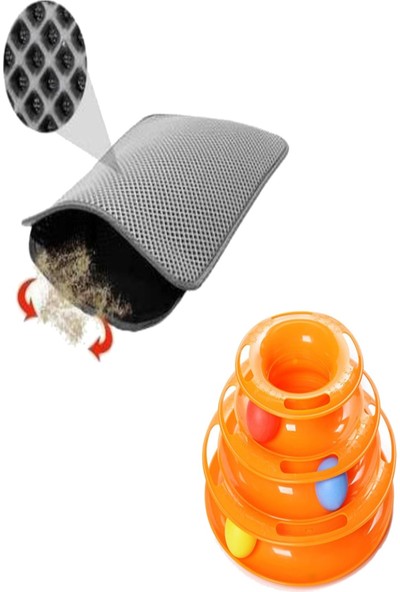 Tineke 2 Li Set Tower Of Tracks Kedi Oyuncağı + Elekli Kedi Tuvalet Paspası (Gri Tineke 2 Li Set Tower Of Tracks Kedi Oyuncağı + Elekli Kedi Tuvalet Paspası (Gri