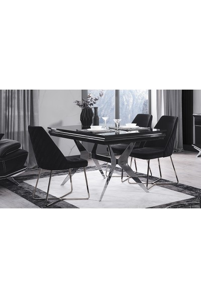 Cadde Yıldız Clara Siyah Silver Masa Takımı Cadde Yıldız Clara Siyah Silver Masa Takımı