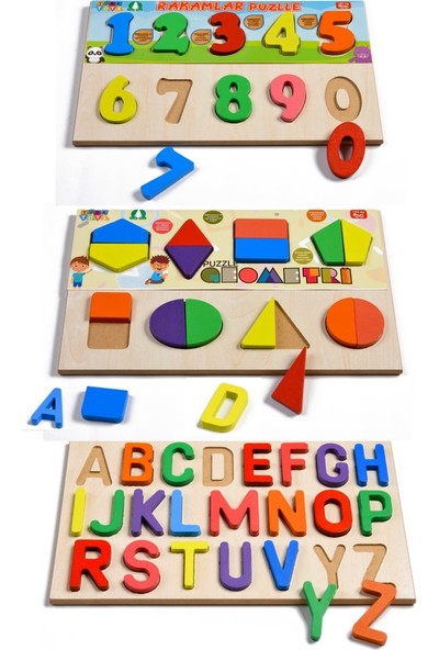 Türk Toys Ahşap Puzzle 3'ü 1 Arada Set Alfabe-Geometri-Sayılar Türk Toys Ahşap Puzzle 3'ü 1 Arada Set Alfabe-Geometri-Sayılar
