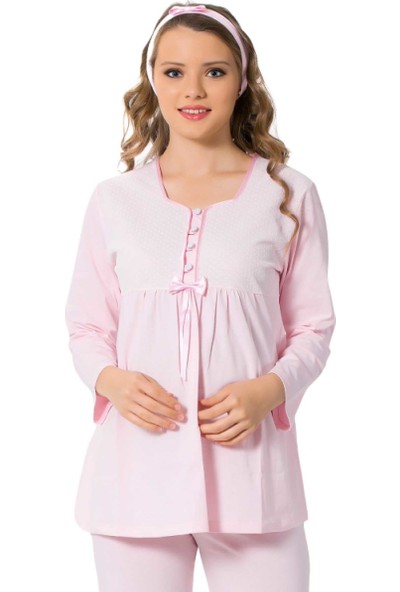 Alimer Hamile Lohusa 3'lü Pembe Pijama Takımı