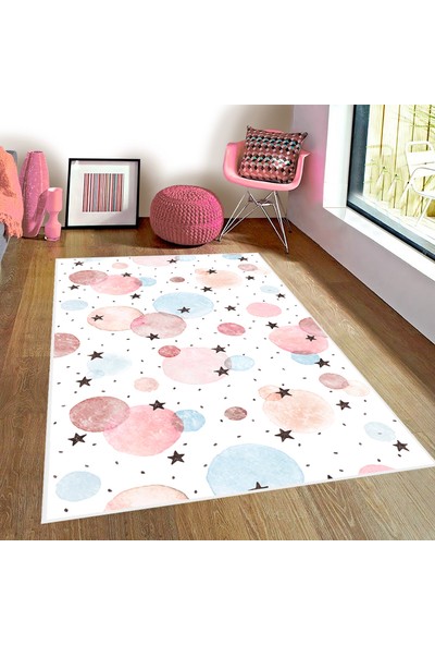 Bebişim Halı Bebişim Puantiyeli Yıldızlı Bİ124 Çocuk Odası Halısı