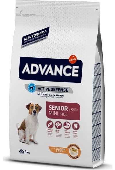 Advance Mini Senior + 8 Tavuk Köpek Maması 3 kg