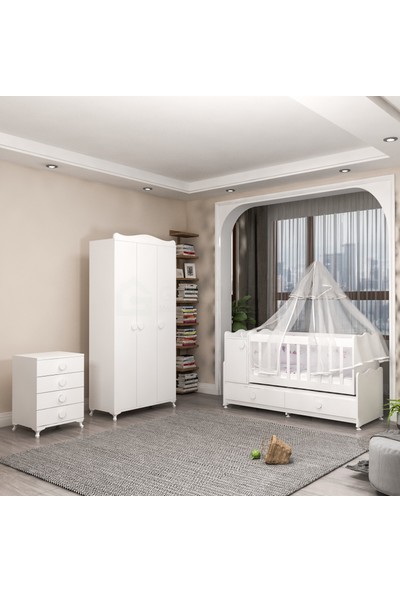 Garaj Home Pırlanta Yıldız 3 Kapaklı Bebek Odası Takımı - Yatak ve Uyku Seti Kombinli