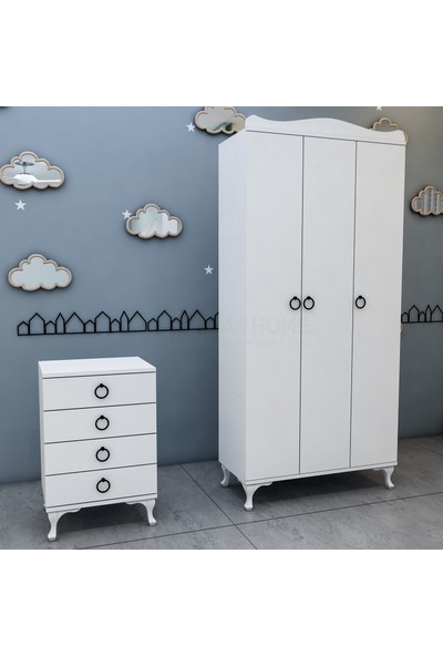 Garaj Home Yıldız 3 Kapaklı Dolap ve Komodin- Beyaz Garaj Home Yıldız 3 Kapaklı Dolap ve Komodin- Beyaz