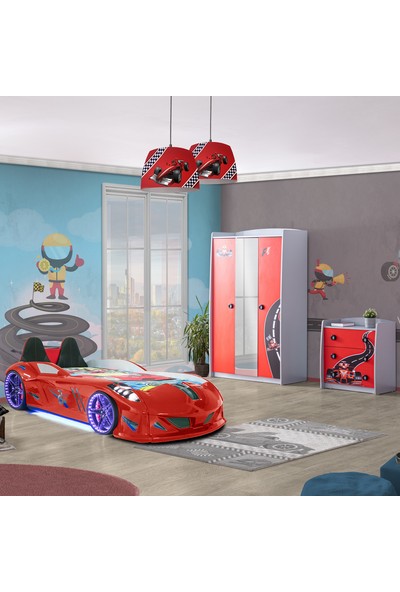 Setay Formula Çocuk Odası Dolap Şifonyer Jaguar Koltuklu Full Ledli Kırmızı Arabalı Yatak Setay Formula Çocuk Odası Dolap Şifonyer Jaguar Koltuklu Full Ledli Kırmızı Arabalı Yatak