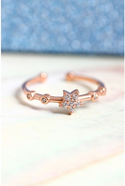Melodi 14K Rose Gold Kaplama Yıldız Motifli Minimal Yüzük