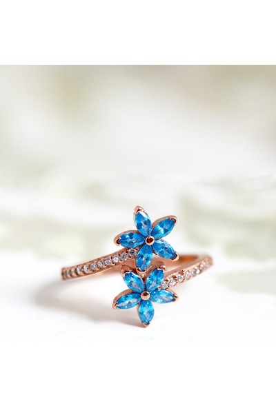 Melodi Rose Kaplama Unutma Beni Çiçeği Taşlı Ayarlanabilir Ölçü Kadın Yüzük