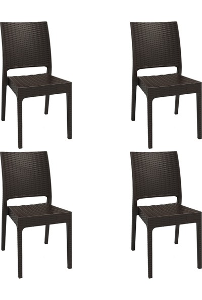 Romanoset Plastik Terra Rattan Kahverengi Bahçe Sandalyesi 4'lü Set Romanoset Plastik Terra Rattan Kahverengi Bahçe Sandalyesi 4'lü Set