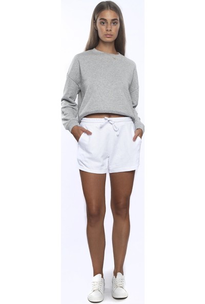 Missmurem Beli Bağlama Cepli Şort - Beyaz
