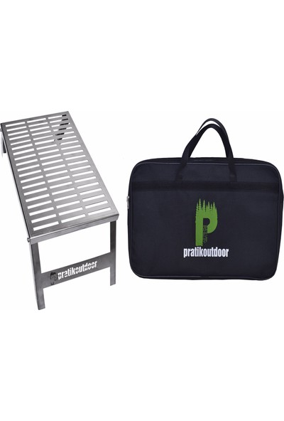Pratikoutdoor Paslanmaz Çelikten Ateş Üstü Katlanır Izgara ve Taşıma Çantası