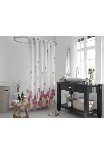 Tekstil Sepeti Pink Rose Çift Kanatlı Duş Perdesi