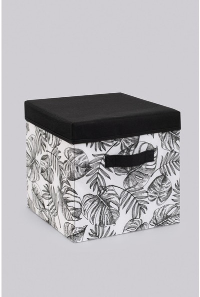 OCEAN HOME Siyah Yaprak Desen Kapaklı Kutu //30x30x30
