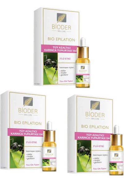 Bioder Tüy Azaltma Etkili Karınca Yumurtası Yağı 30 ml x 3 Adet Bioder Tüy Azaltma Etkili Karınca Yumurtası Yağı 30 ml x 3 Adet