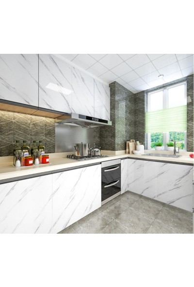 OPTANA 5 Metre / 60 cm Mermer Folyo Kaplama Beyaz Mutfak Tezgah Üstü Sticker