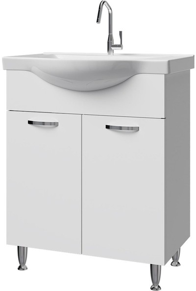 Banos LD1 Metal Ayaklı 2 Kapaklı Lavabolu Beyaz Mdf 65 cm Banyo Dolabı