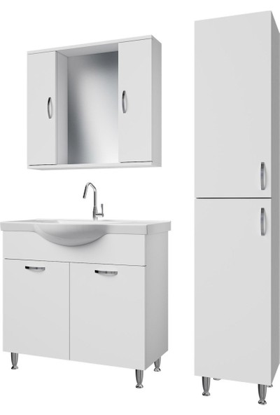 Banos KT1 Metal Ayaklı 2 Kapaklı Lavabolu Beyaz Mdf 80 cm Banyo Dolabı + Aynalı Banyo Üst Dolabı + Banyo Boy Dolabı Banos KT1 Metal Ayaklı 2 Kapaklı Lavabolu Beyaz Mdf 80 cm Banyo Dolabı + Aynalı Banyo Üst Dolabı + Banyo Boy Dolabı