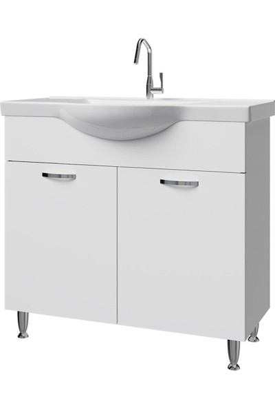 Banos LD1 Metal Ayaklı 2 Kapaklı Lavabolu Beyaz Mdf 80 cm Banyo Dolabı