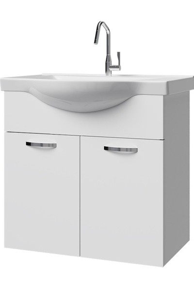 Banos LD2 Ayaksız 2 Kapaklı Lavabolu Beyaz Mdf 65 cm Banyo Dolabı