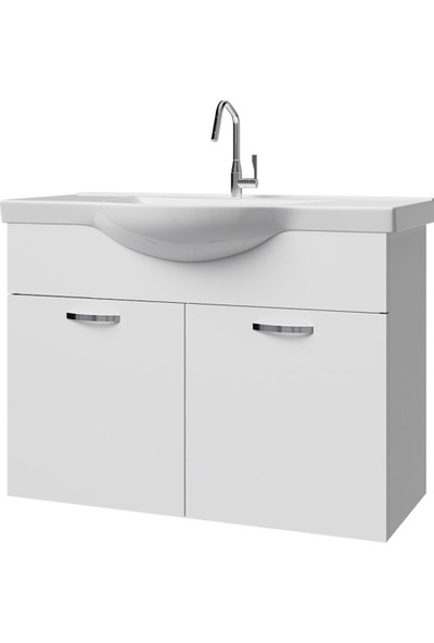 Banos LD2 Ayaksız 2 Kapaklı Lavabolu Beyaz Mdf 80 cm Banyo Dolabı