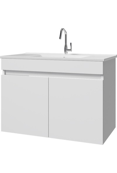 Banos LD3 Ayaksız 2 Kapaklı Lavabolu Beyaz Mdf 85 cm Banyo Dolabı