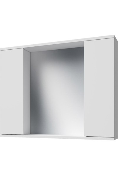 Banos AD4 Kulpsuz 2 Kapaklı Beyaz Mdf 95 cm Aynalı Banyo Üst Dolabı