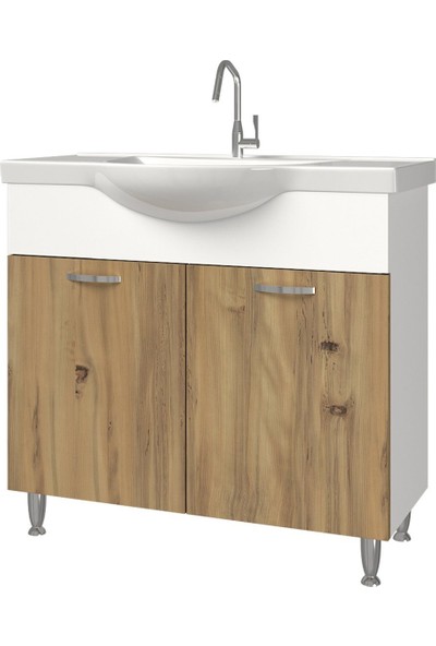 Banos LD1 Metal Ayaklı 2 Kapaklı Lavabolu Ceviz Mdf 80 cm Banyo Dolabı Banos LD1 Metal Ayaklı 2 Kapaklı Lavabolu Ceviz Mdf 80 cm Banyo Dolabı