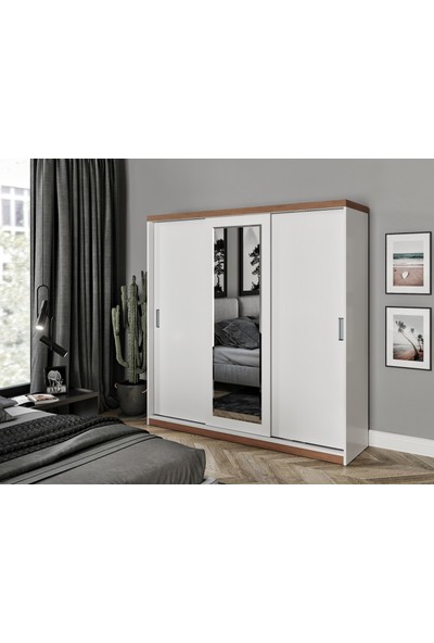 Kzn 3 Kapaklı Sürgülü Aynalı Gardırop Elbise Dolabı - %100 Mdf