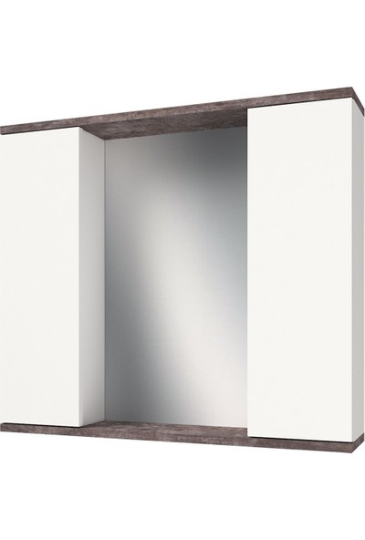 Banos AD3 Kulpsuz 2 Kapaklı Beyaz Varşova Mdf 80 cm Aynalı Banyo Üst Dolabı