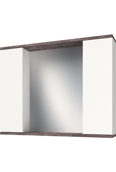 Banos AD3 Kulpsuz 2 Kapaklı Beyaz Varşova Mdf 95 cm Aynalı Banyo Üst Dolabı