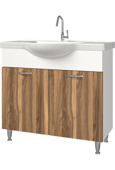 Banos LD1 Metal Ayaklı 2 Kapaklı Lavabolu Tesbih Mdf 80 cm Banyo Dolabı