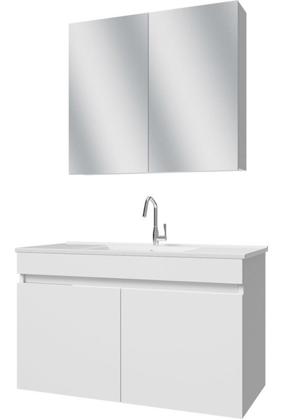 Banos AL3 Ayaksız 2 Kapaklı Lavabolu Beyaz Mdf 100 cm Banyo Dolabı + Aynalı Banyo Üst Dolabı Banos AL3 Ayaksız 2 Kapaklı Lavabolu Beyaz Mdf 100 cm Banyo Dolabı + Aynalı Banyo Üst Dolabı