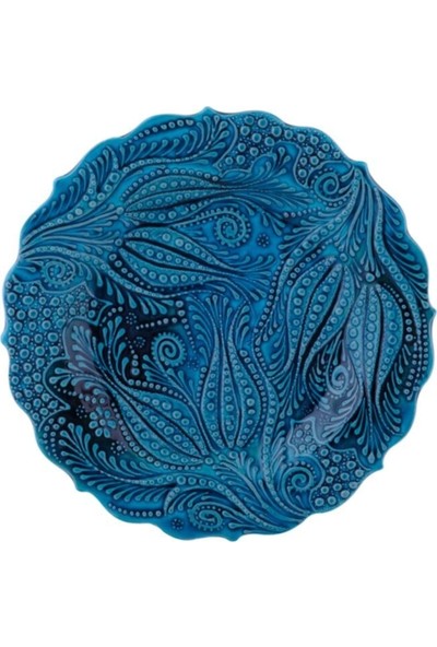 Anadolu Çini Anadolu Çini Turkuaz Klasik Desenli Özel El Yapımı Duvar Tabağı 30 cm