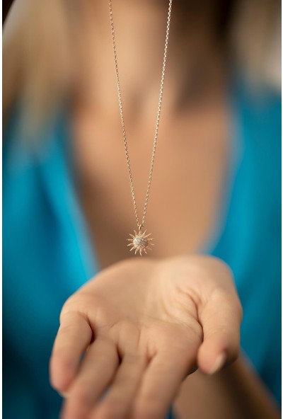 Melodi Güneş Gümüş Model Rose Kaplama Italyan Kolye