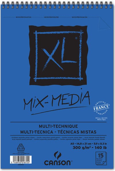 Canson Xl Mix Media Suluboya Defteri Spiralli Blok 300 Gr. A5 15 Sayfa