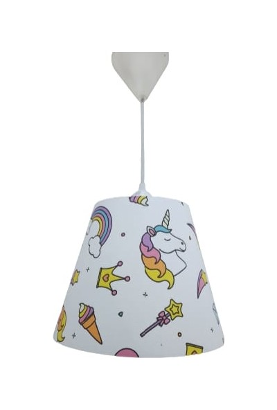 Rüyam Abajur Çocuk Odası,bebek Odası Unicorn Desen Konik Sarkıt Avize Abajur