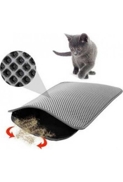 Ans Elekli Kedi Tuvalet Önü Paspası 60 x 45 cm Gri