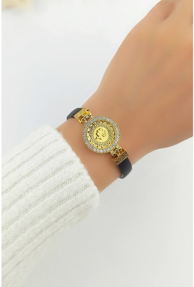 ÇLK Accessories Altın Kaplama Taşlı Çeyrek Deri Kadın Bileklik