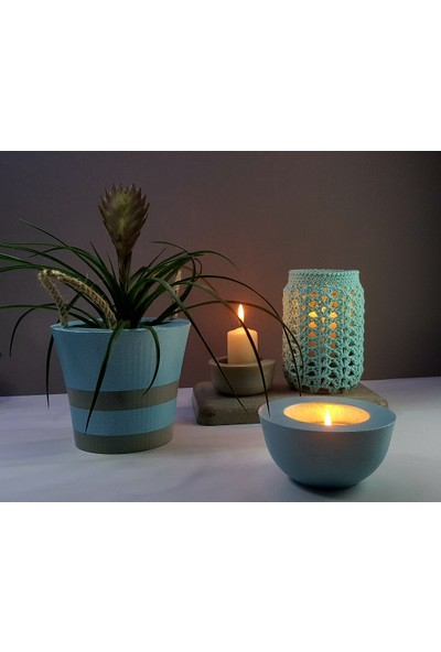 AYS Tasarım Dekoratif Beton Saksı ve Mumluk Seti 5'li