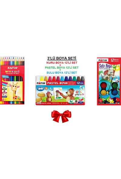 Fatih 3'lü Boyama Seti - Kuru Boya+Sulu Boya+Pastel Boya Fatih 3'lü Boyama Seti - Kuru Boya+Sulu Boya+Pastel Boya