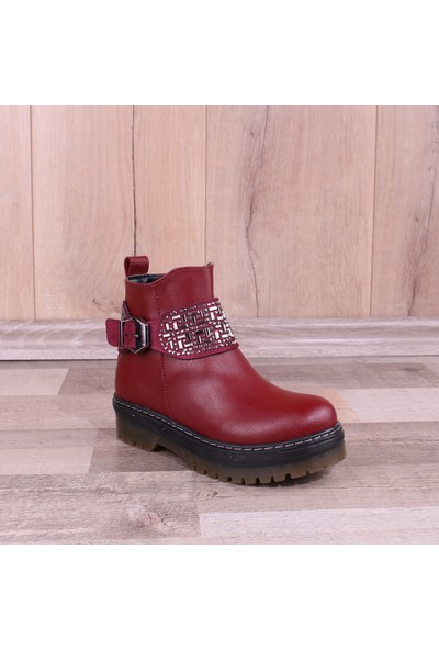 Kidya Kız Çocuk Botu Su Soğuk Geçirmez Tay Tüyü Kürklü Metal Süslü Bordo