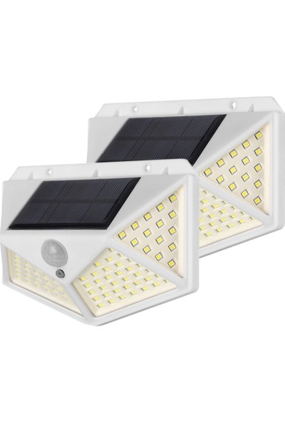 Mbw 2'li / Takım 100 LED Güneş Duvar Işık Hareket Sensörü Beyaz 2'li (Yurt Dışından)