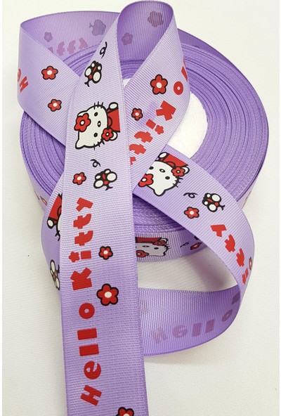 Hayalperest Boncuk Lila Hello Kıtty Baskılı Grogren Kurdele 3 cm