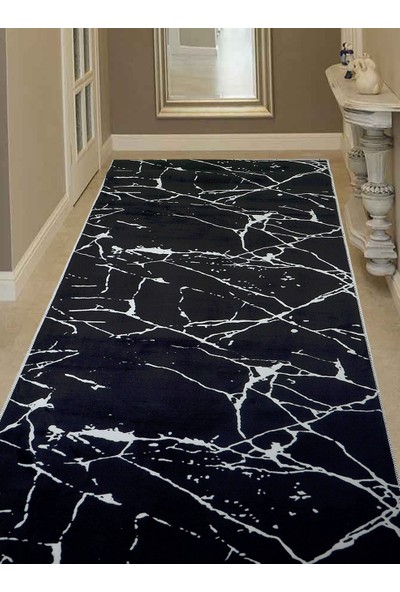 Regnum Halı Siyah Beyaz Yumuşak Dokulu Kaydırmaz Tabanlı Halı