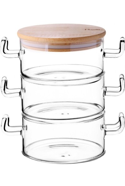 Perotti Lucas Max 3 Katlı Bambu Kapaklı Cam Sunum Tenceresi